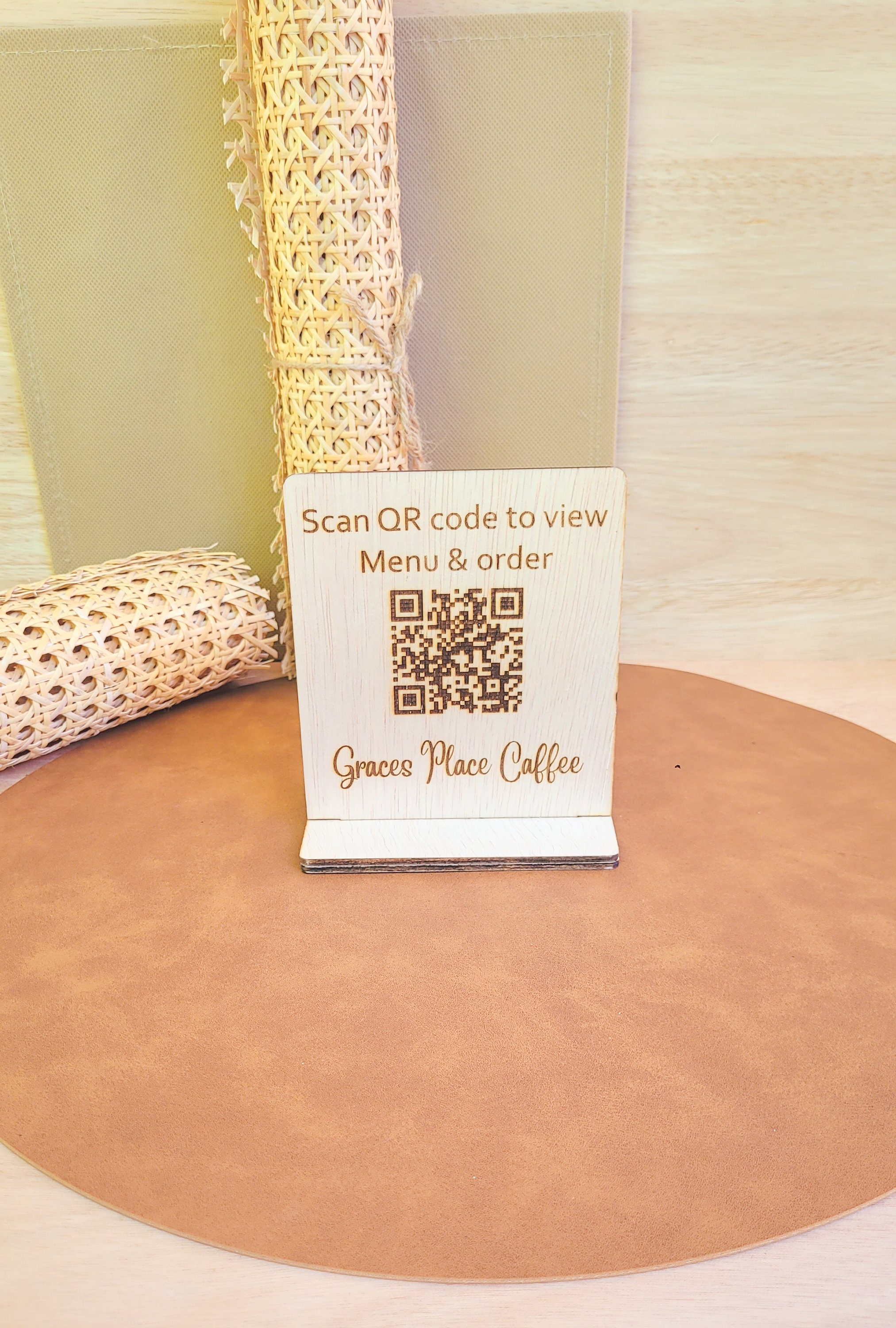Custom Freestanding QR Wooden Signs for Businesses, Personalized Laser ...