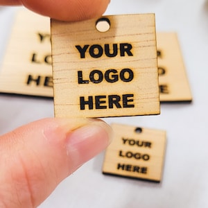Custom Wooden Tags Laser Cut Engraved Personalized Logo, Timber Sew in ...