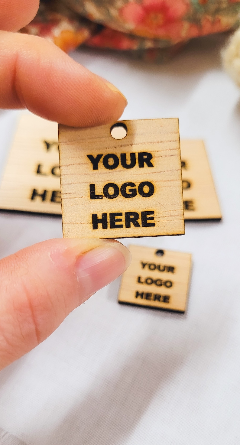 Custom Wooden Tags Laser Cut Engraved Personalized Logo, Timber Sew in ...