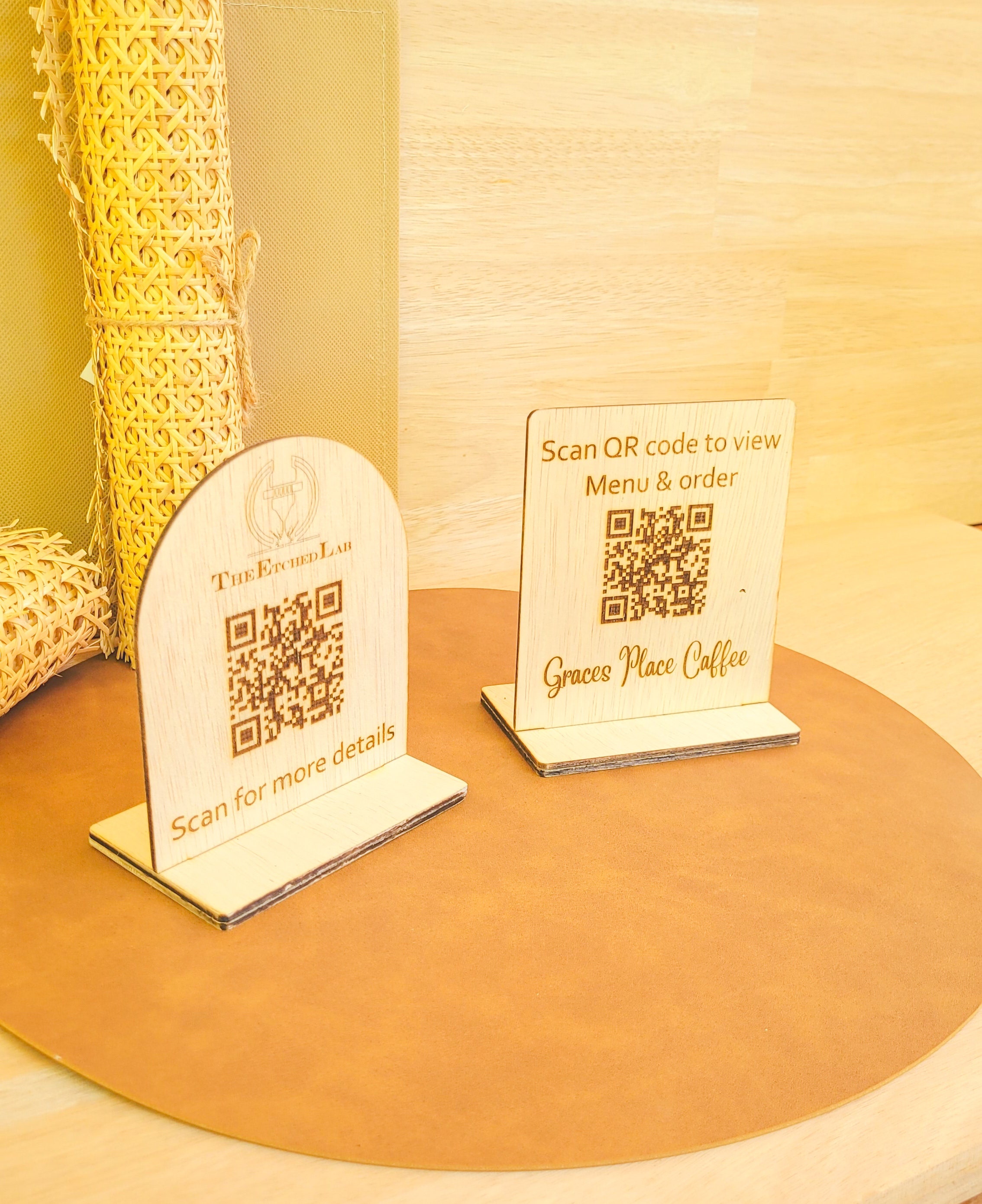 Custom Freestanding QR Wooden Signs for Businesses, Personalized Laser ...