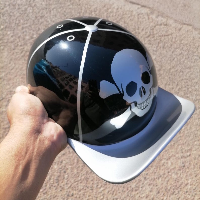 Handmade Fiberglass Motorcycle Half Helmet: Black & Silver Skull Cap - Etsy