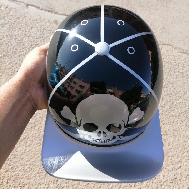 Handmade Fiberglass Motorcycle Half Helmet: Black & Silver Skull Cap - Etsy