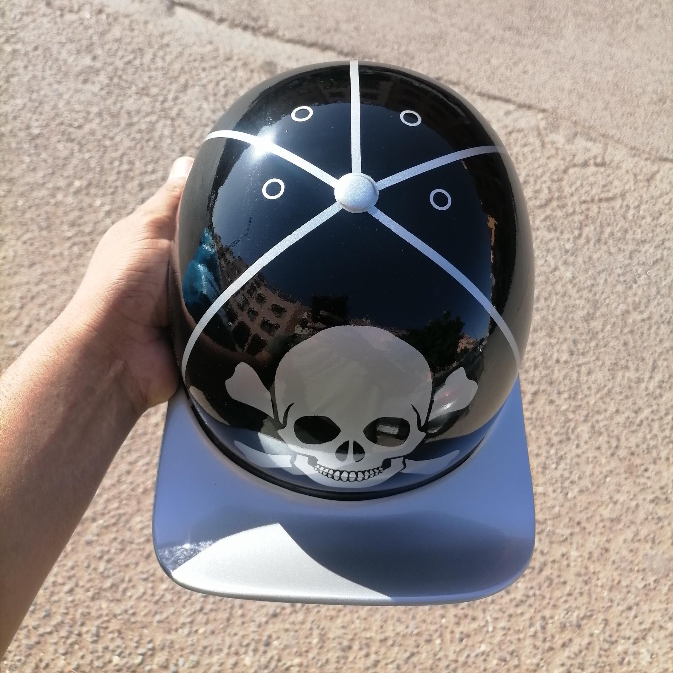 Handmade Fiberglass Motorcycle Half Helmet: Black & Silver Skull Cap - Etsy