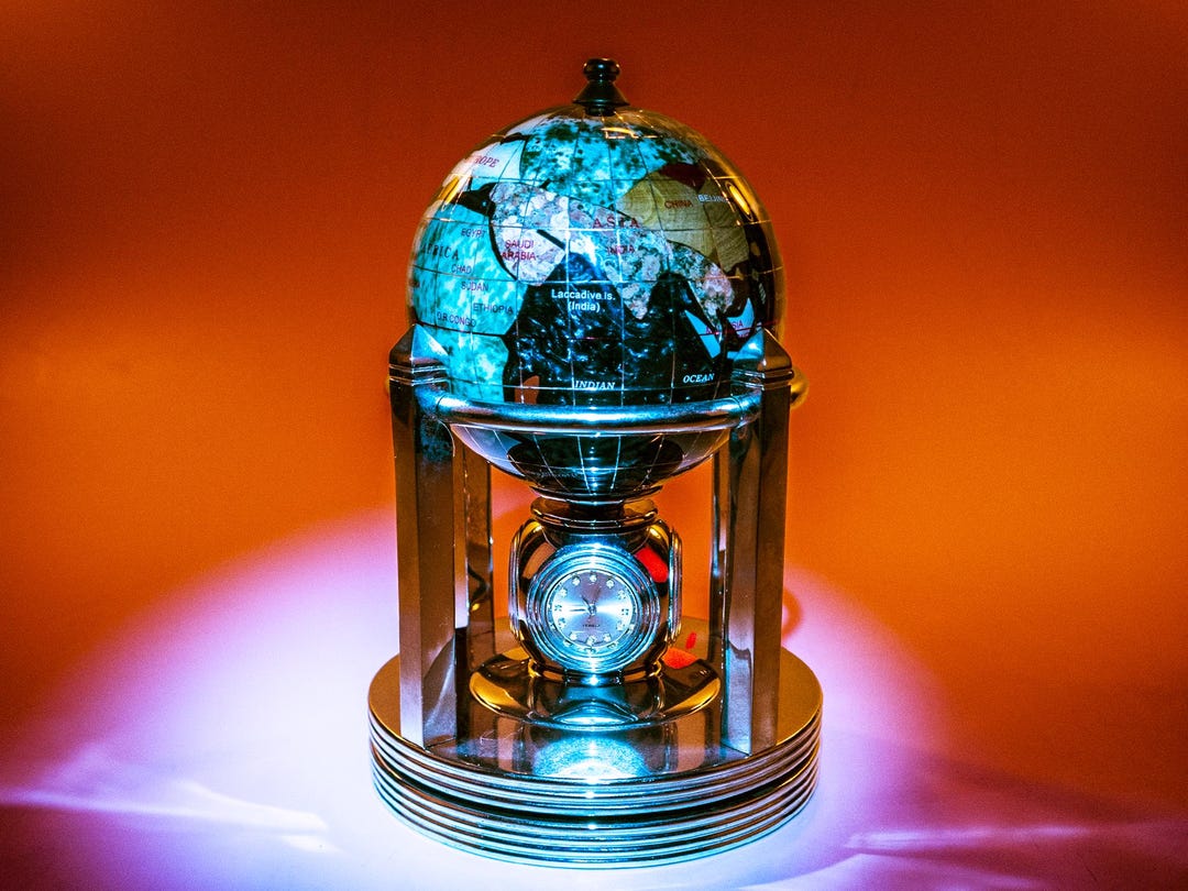 Small Semi Precious Stone Globe, Black Ocean, on Pedestal With Clock, Thermometer - Etsy