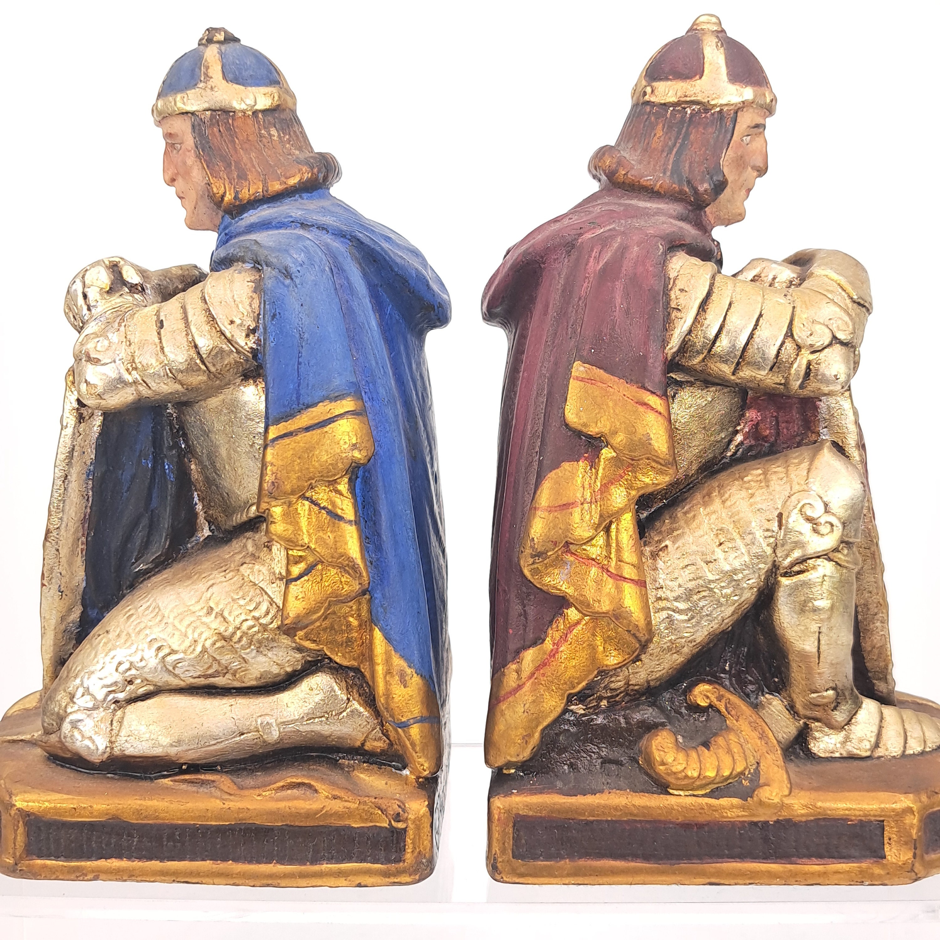 Hard to Find Armor Bronze Kneeling Knight Polychrome Bookends - Etsy