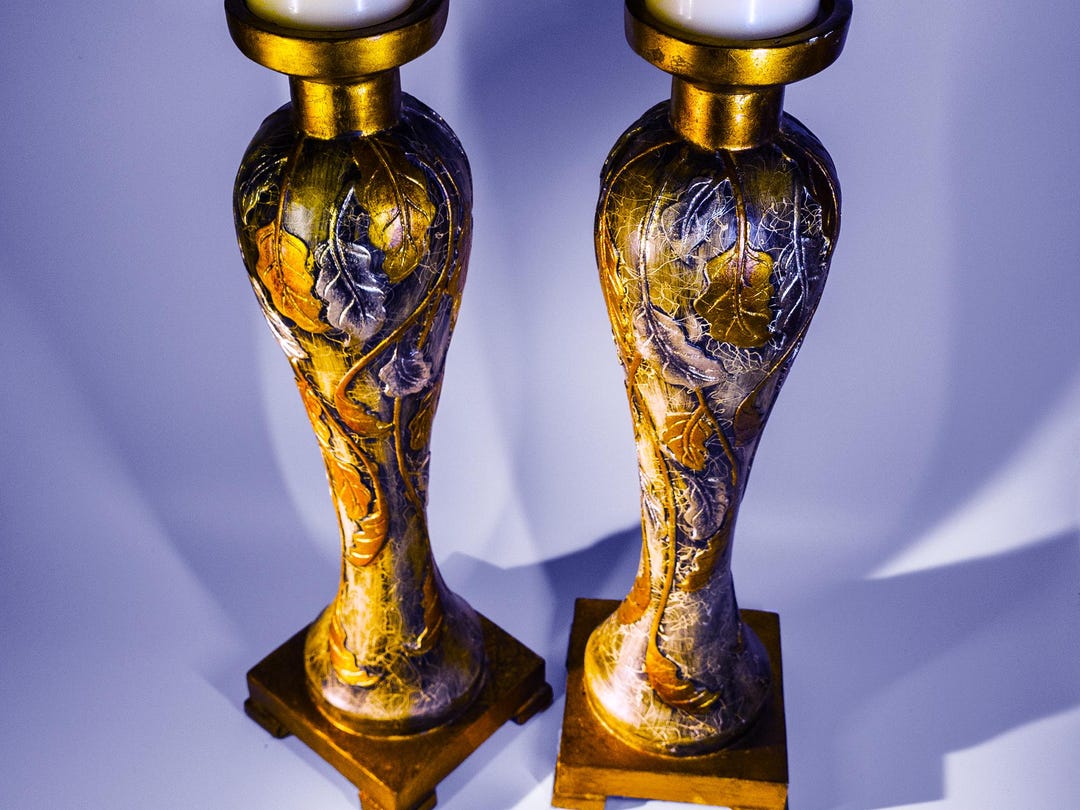 Tall Contemporary Gold and Silver Candlesticks - Etsy