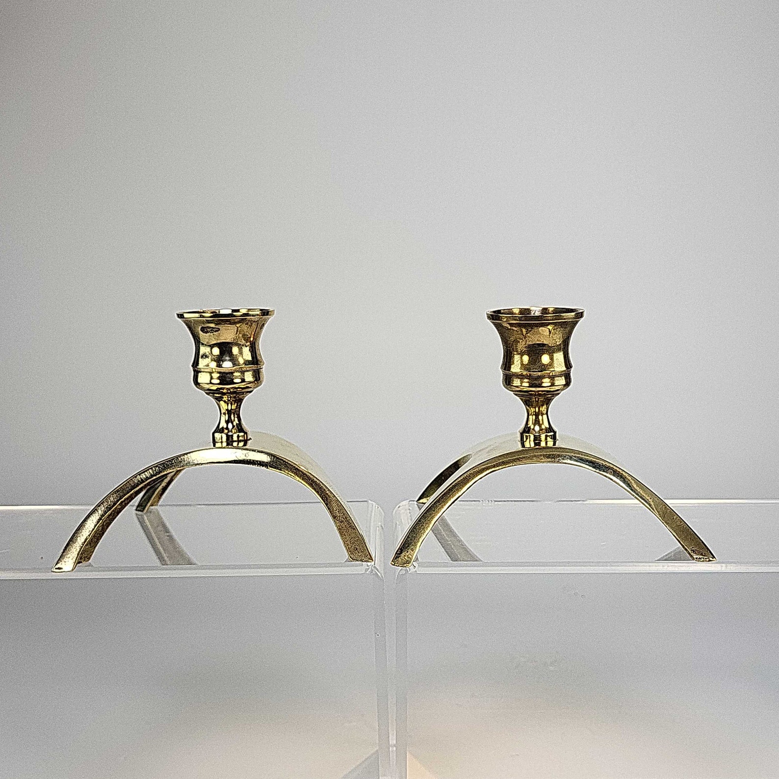 MCM Low Brass Candle Holders--scandanavian Influence - Etsy