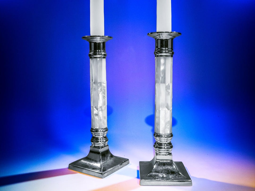 Mother of Pearl and Silverplate Candlesticks--tall, Regal Beauties for ...