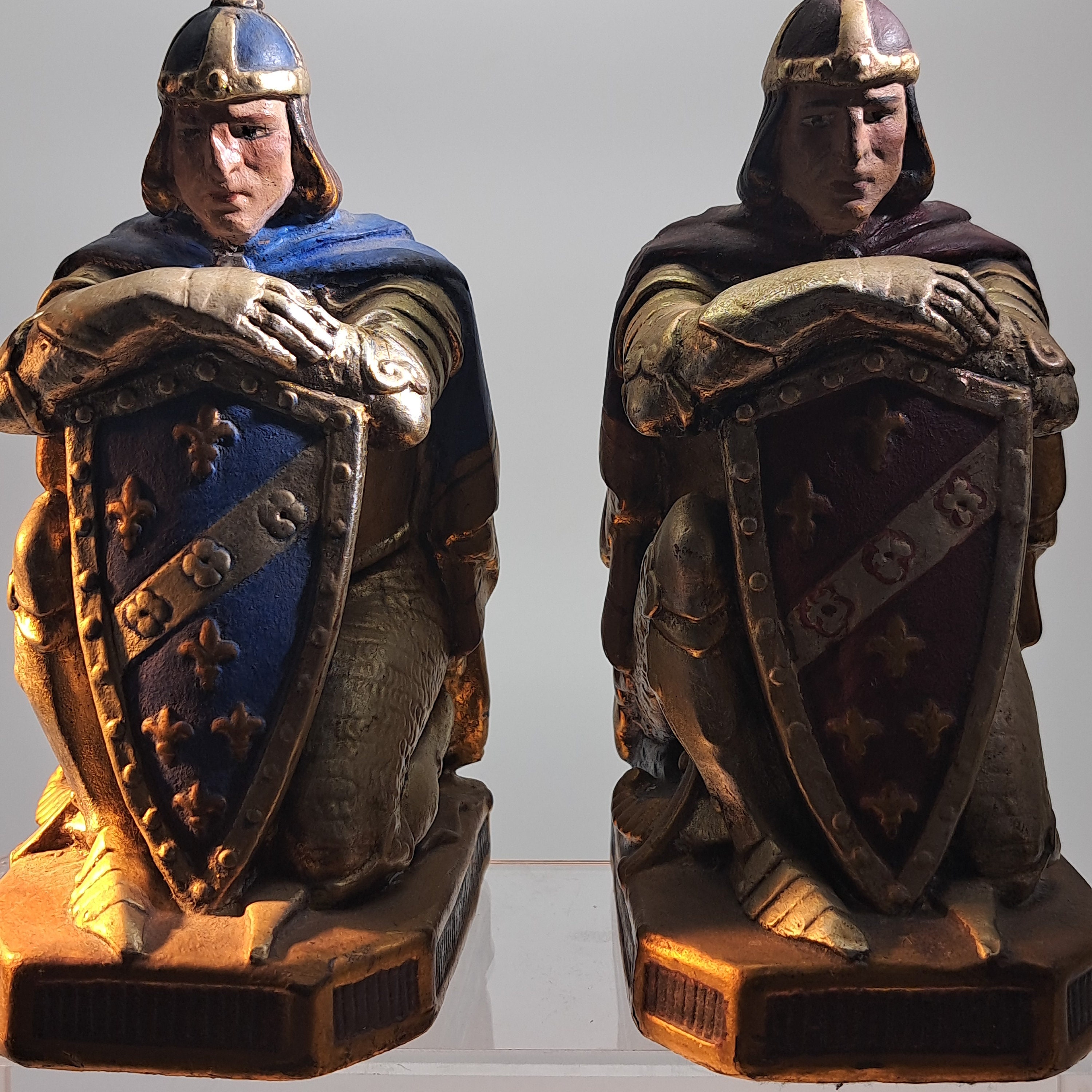 Hard to Find Armor Bronze Kneeling Knight Polychrome Bookends - Etsy