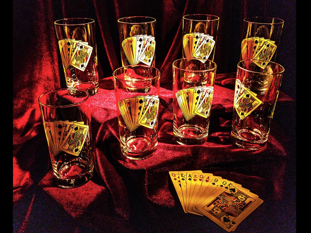 Eight West Virginia Glass Playing Card Highball Glasses--poker Night ...