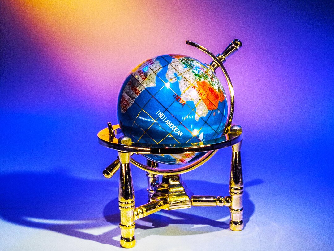 Small Semi-precious Stone Globe With Light Blue Ocean5.5 Inches Tall - Etsy