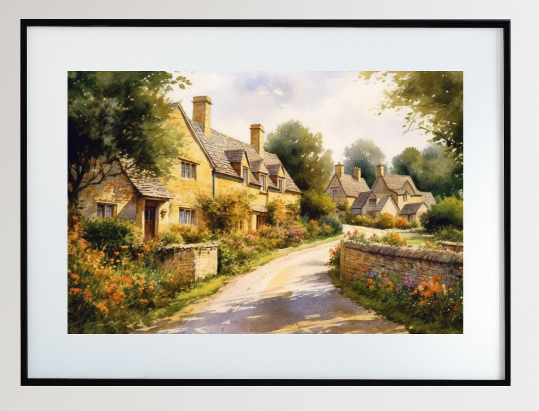 Cotswolds Townscape Art Print Watercolor England Countryside - Etsy