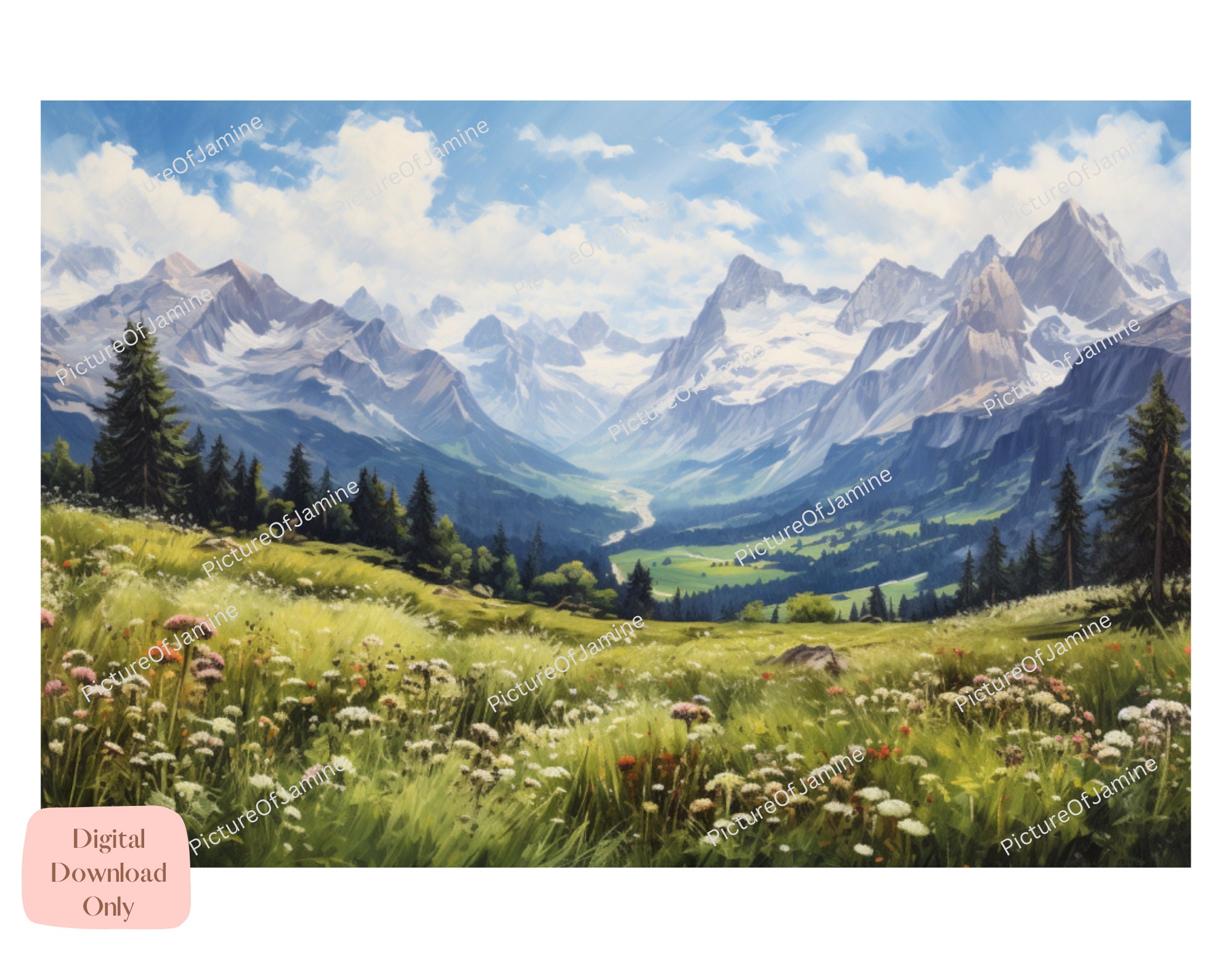 Swiss Alps Art Print Oil Painting Flower Landscape Mountain - Etsy