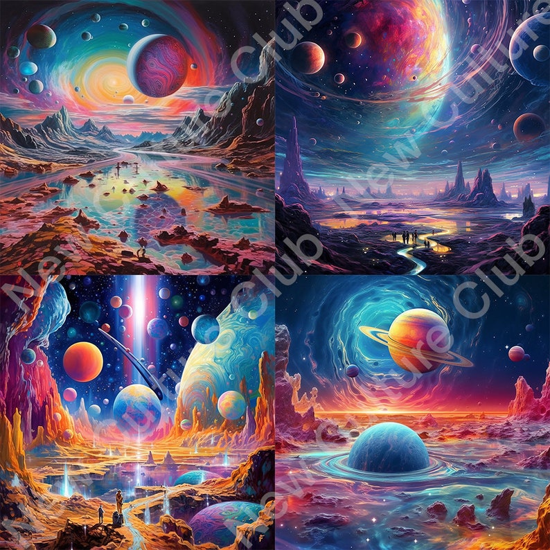 Ethereal Fantasy Spacescapes PNG Bundle: Trippy Planet Stunning Space ...