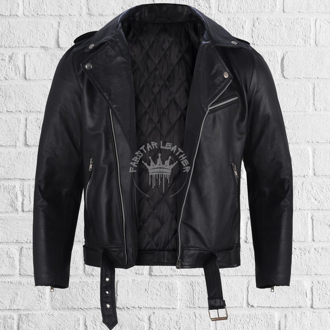 Mens Classic Moto Biker Black Biker Leather Jacket With Asymmetrical ...