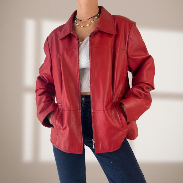 Red Leather Jacket - Etsy