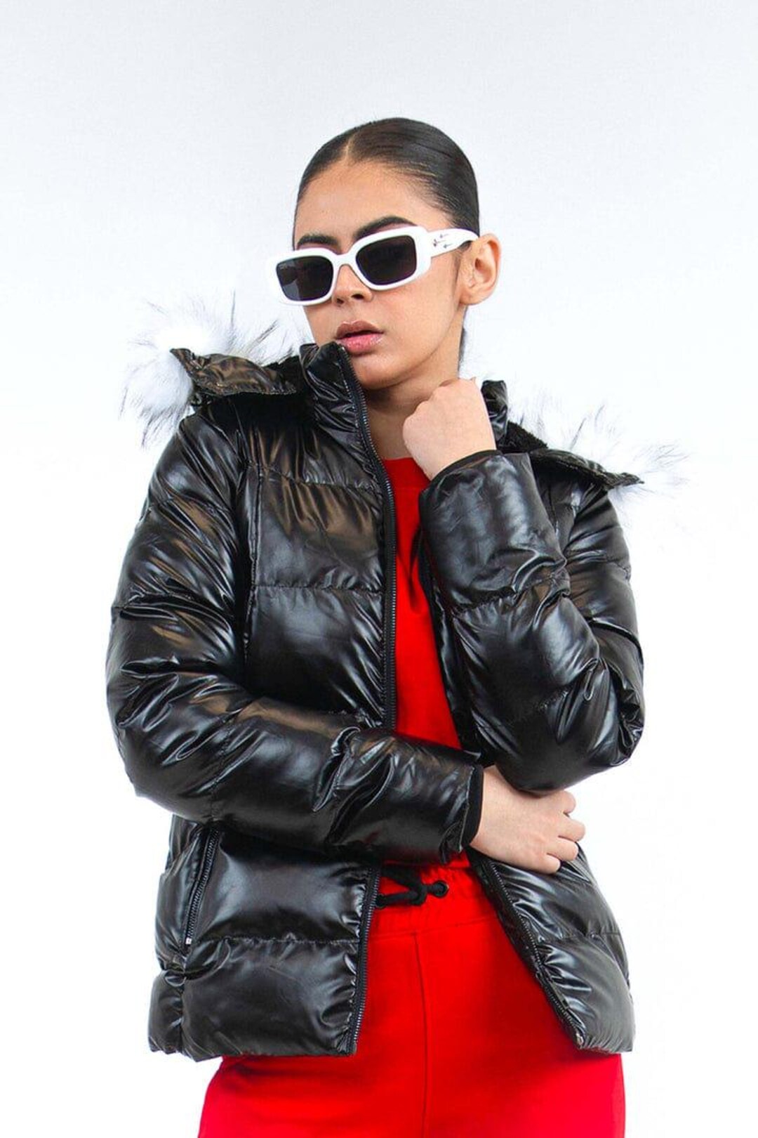 Jet Black Shiny Puffer Jacket for Women's A Modern Winter Essential ...