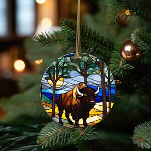 Beautiful Scenic Buffalo Image on Ceramic Merry Christmas Ornament ...