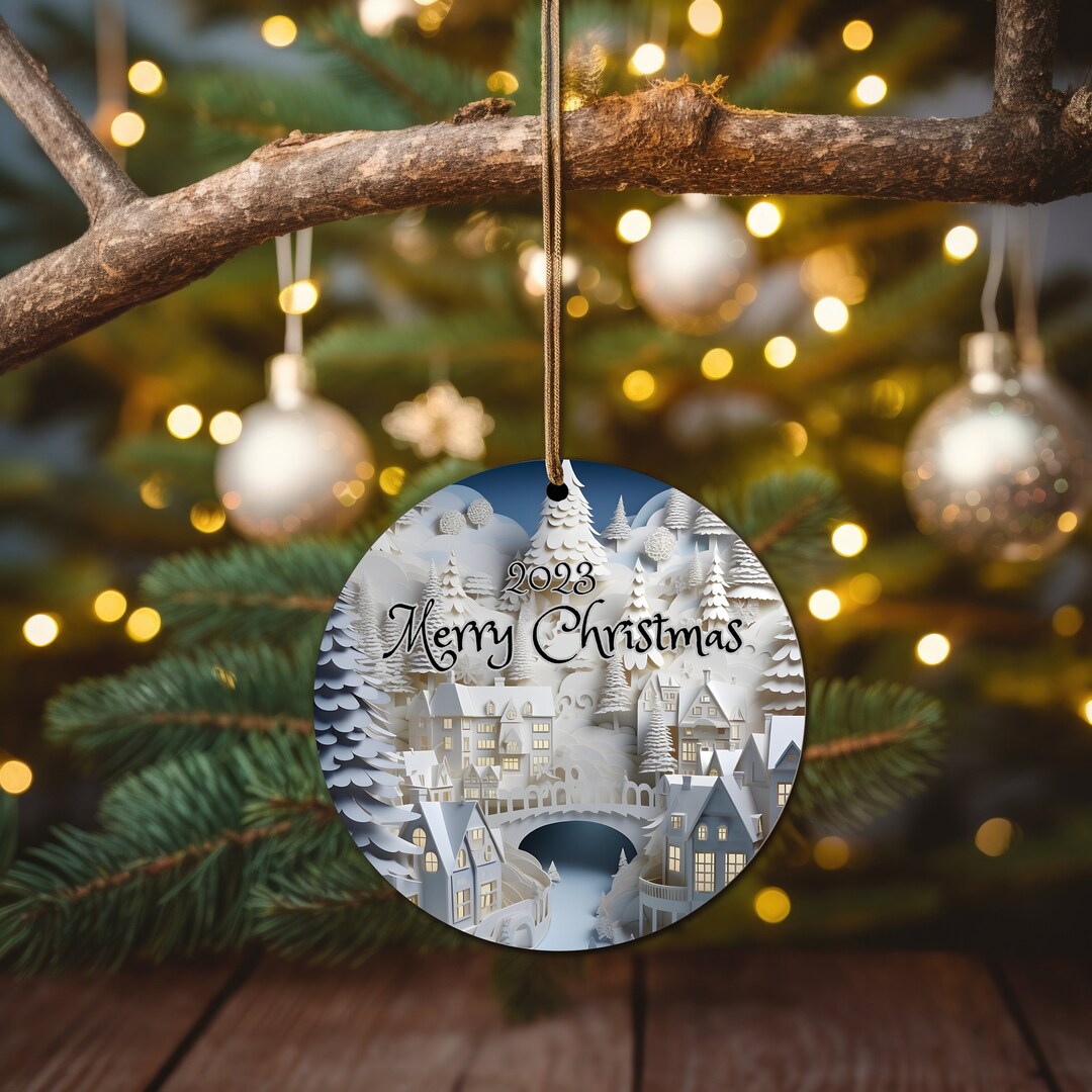 Custom Winter Village Scenic 3D Layered Art, Image on Ceramic Christmas ...