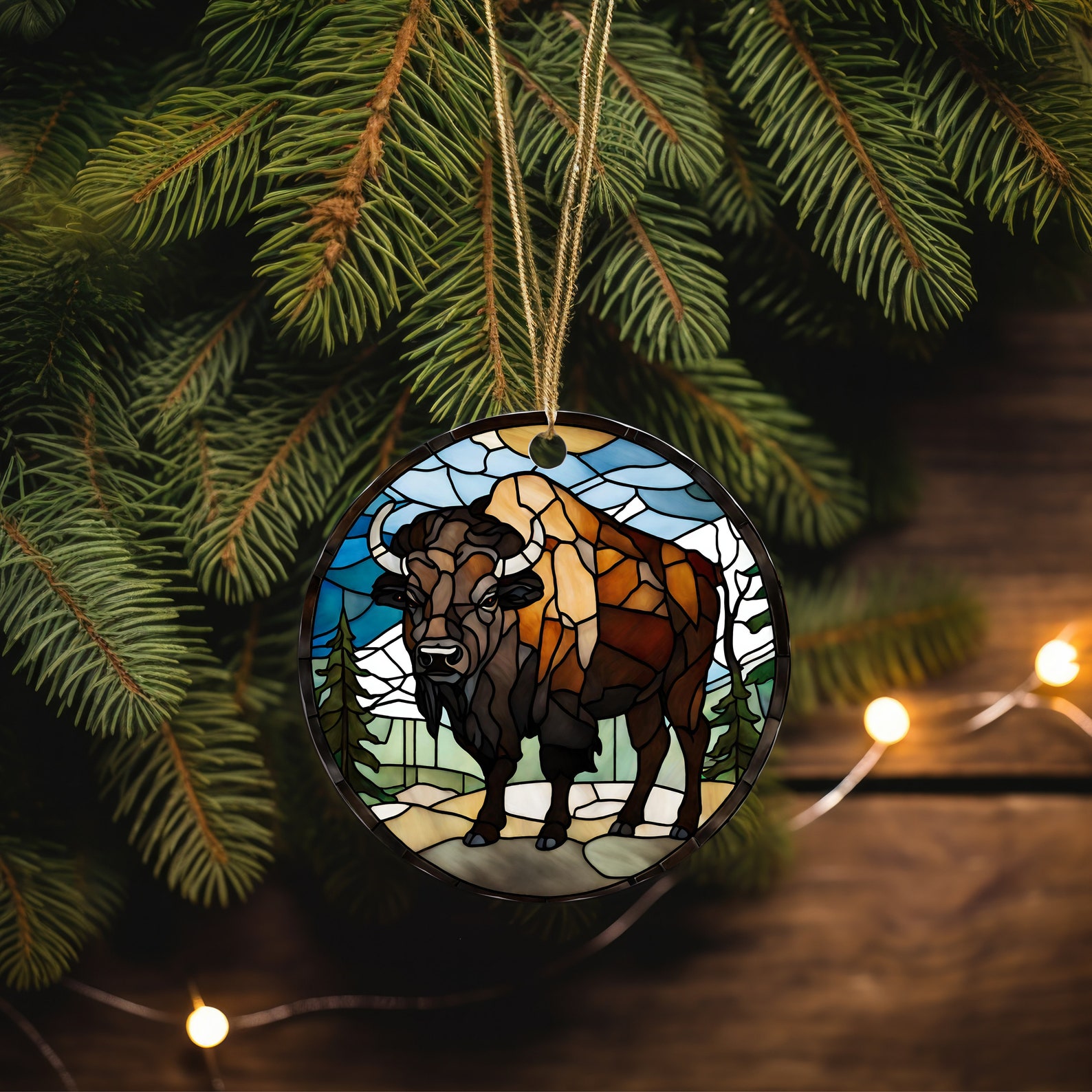 Beautiful Scenic Buffalo Image on Ceramic Merry Christmas Ornament ...
