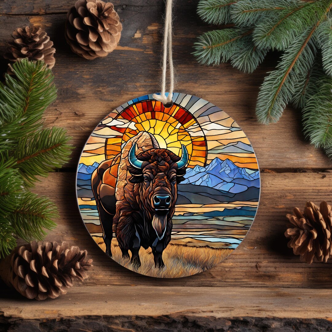 Majestic Bison, Beautiful Scenic Buffalo Image on Ceramic Ornament ...