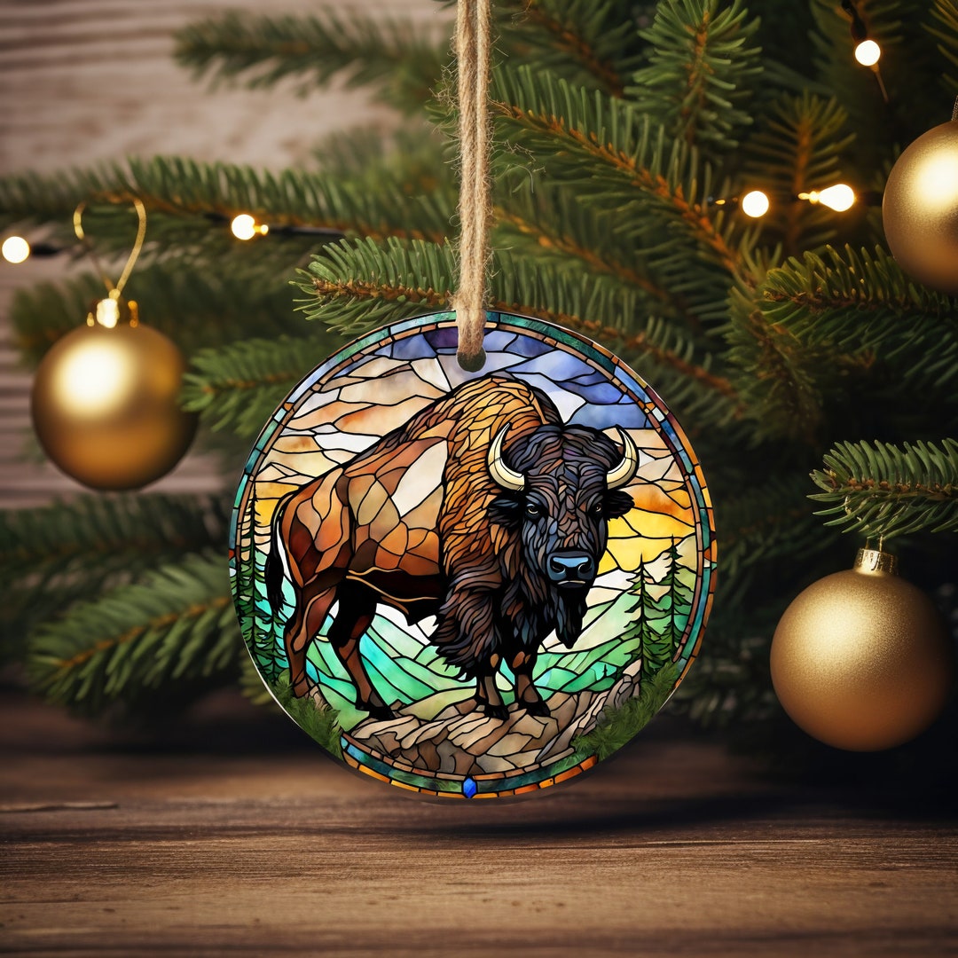 Beautiful Scenic Buffalo Image on Ceramic Merry Christmas Ornament ...