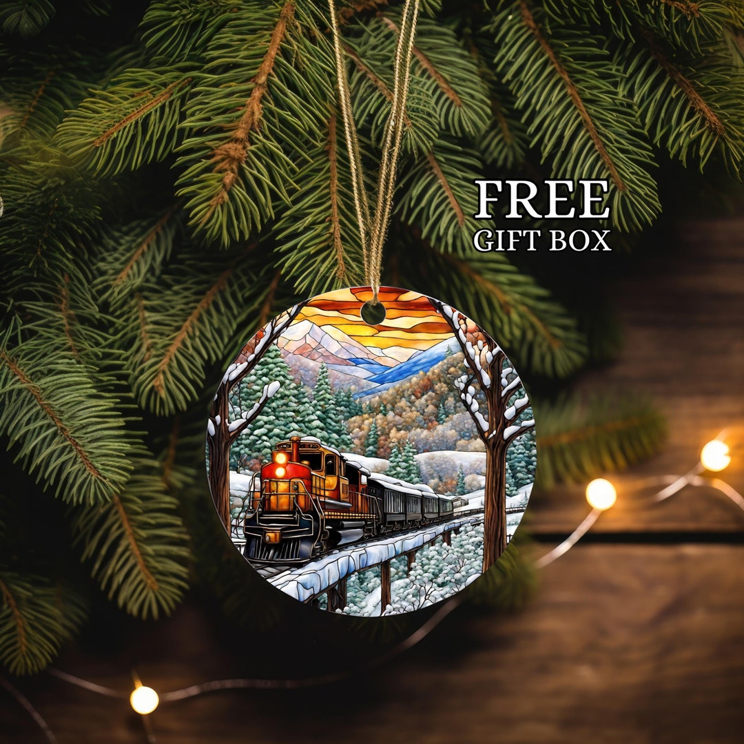 Train Stained Glass Imitation Beautiful Christmas Ornament 2024, Snow ...
