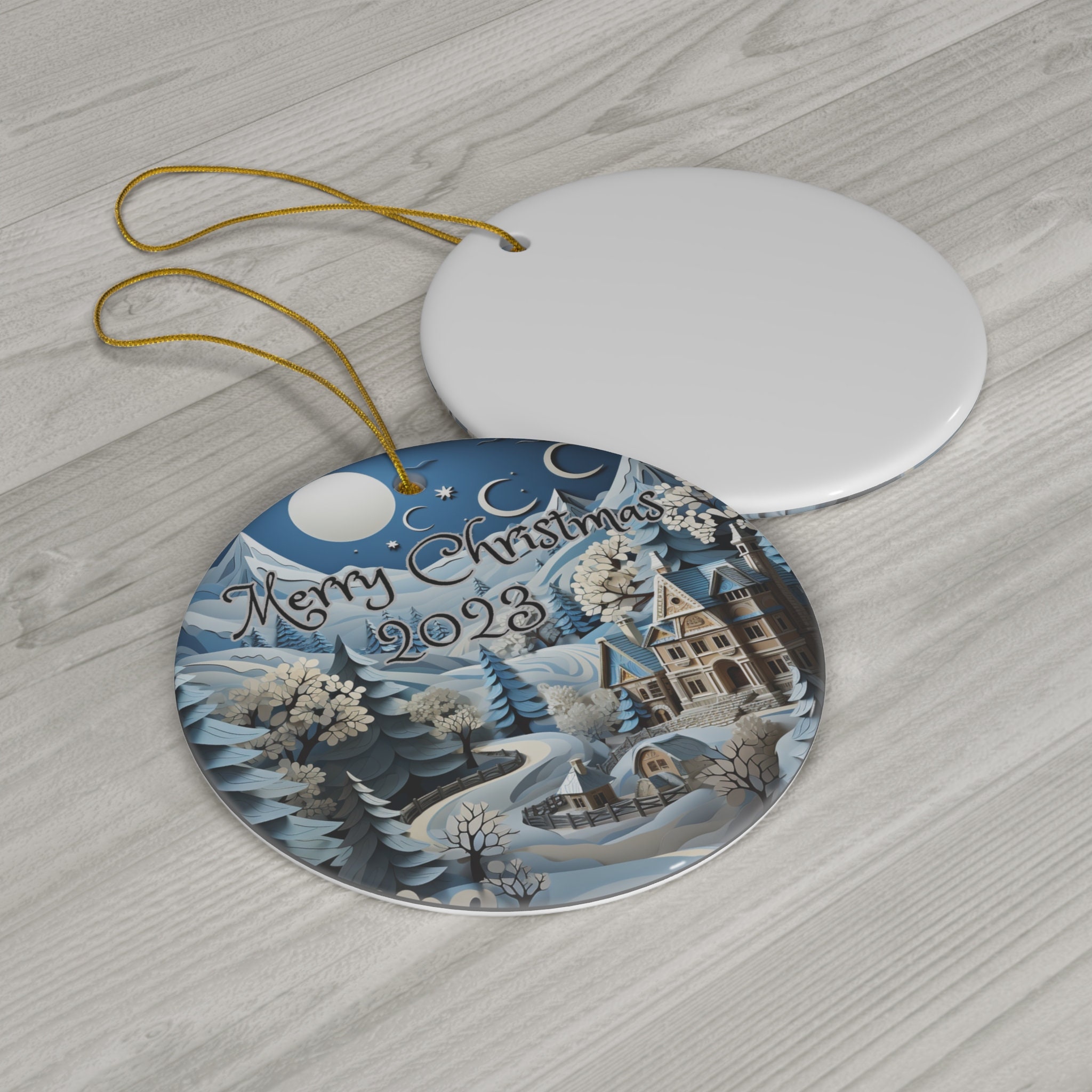 Winter Scenic 3D Layered Art, House Image on Ceramic Christmas Ornament ...