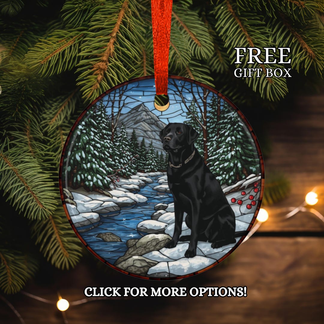 Black Lab Stained Glass Imitation Ornament- Dog Lover Keepsake ...