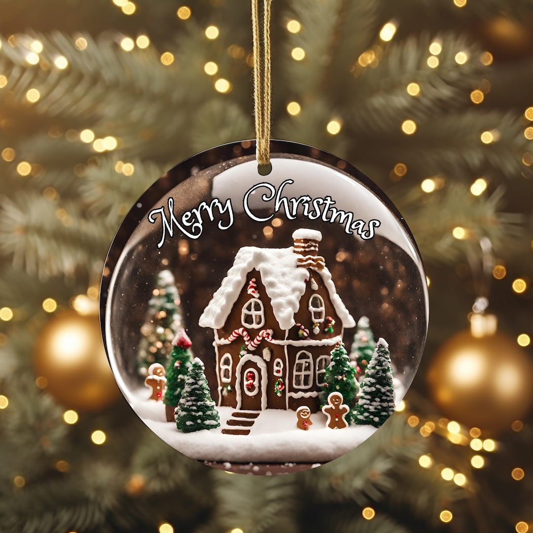 Merry Christmas Gingerbread House Snow Globe 2024 Ceramic Ornament ...