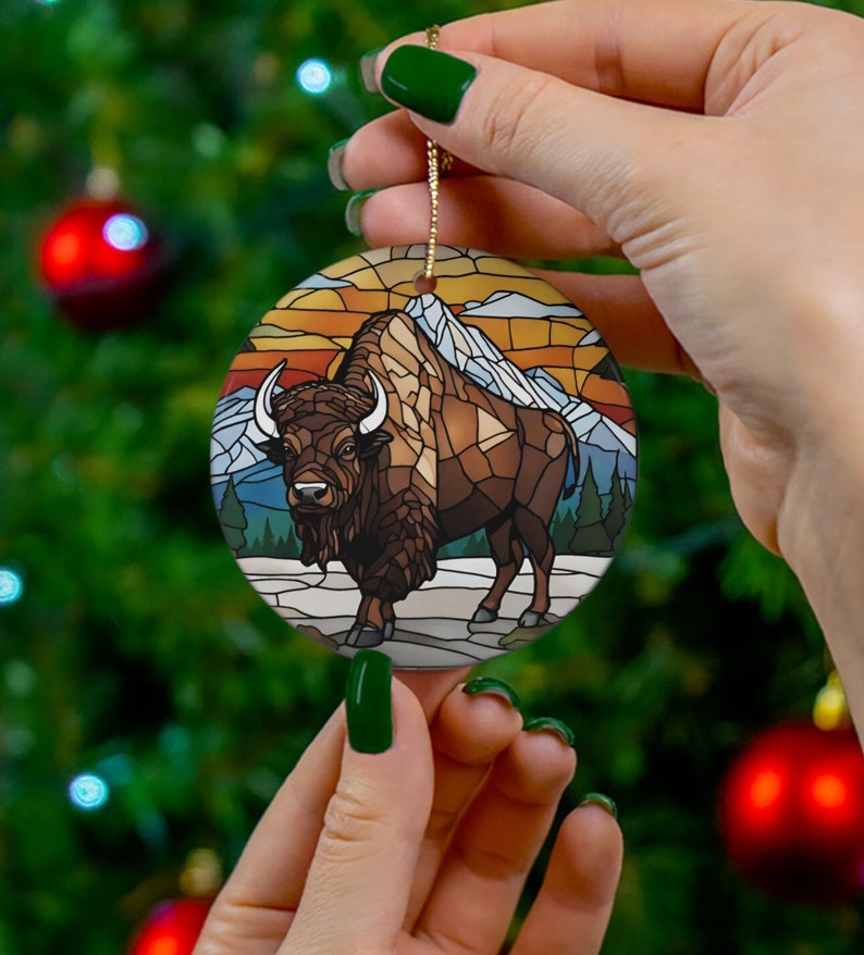 Beautiful Scenic Buffalo Image on Ceramic Merry Christmas Ornament ...