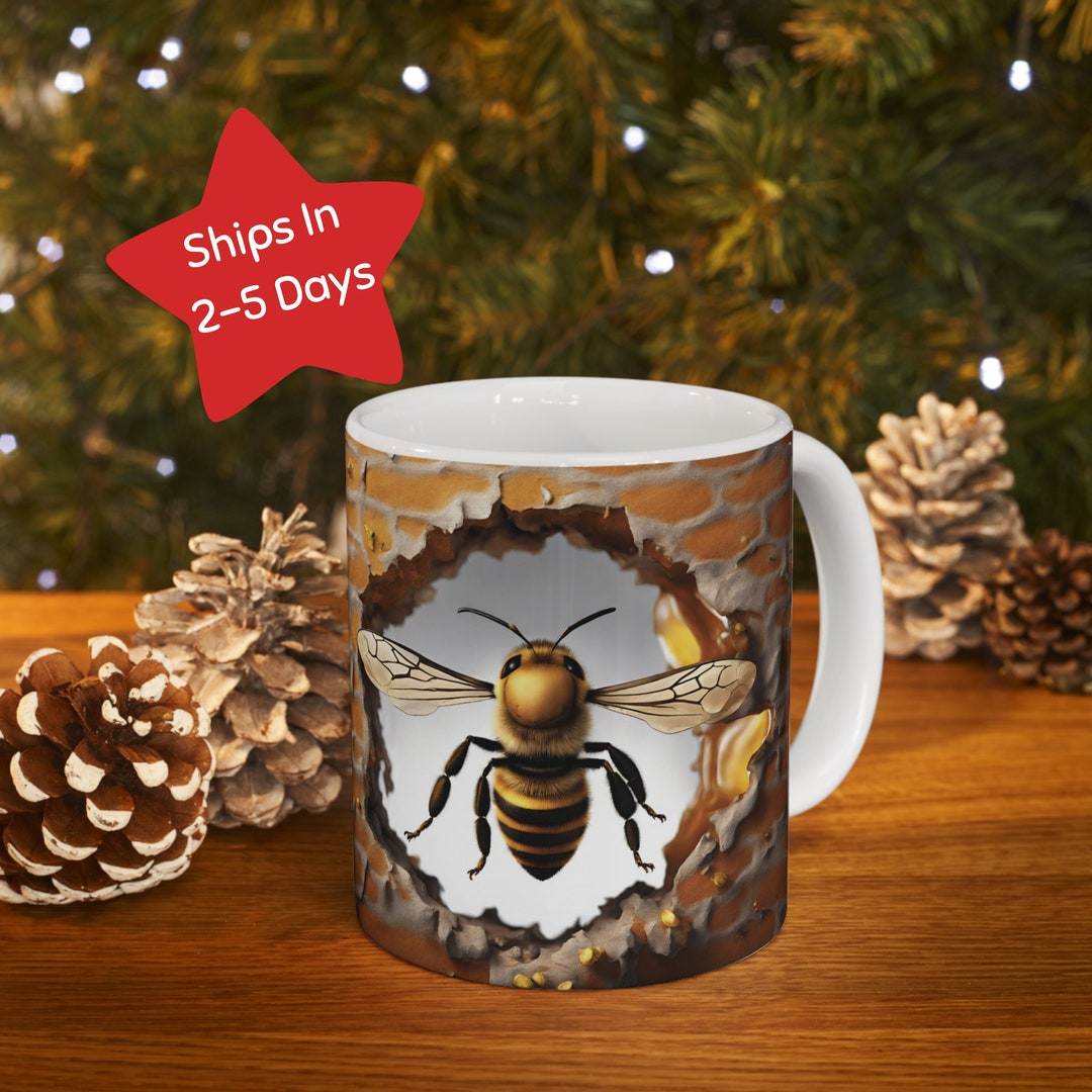 3D Effect Bee, Faux Hole in Mug, Ceramic Mugs, Book Lovers Coffee Mug ...