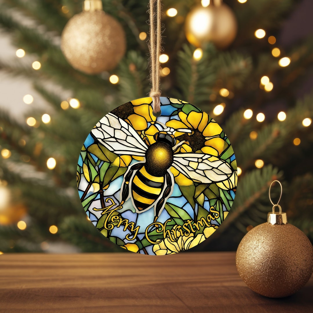 Bee Ornament Gift, Stained Glass Imitation, Honey Bee 2024 Ceramic ...
