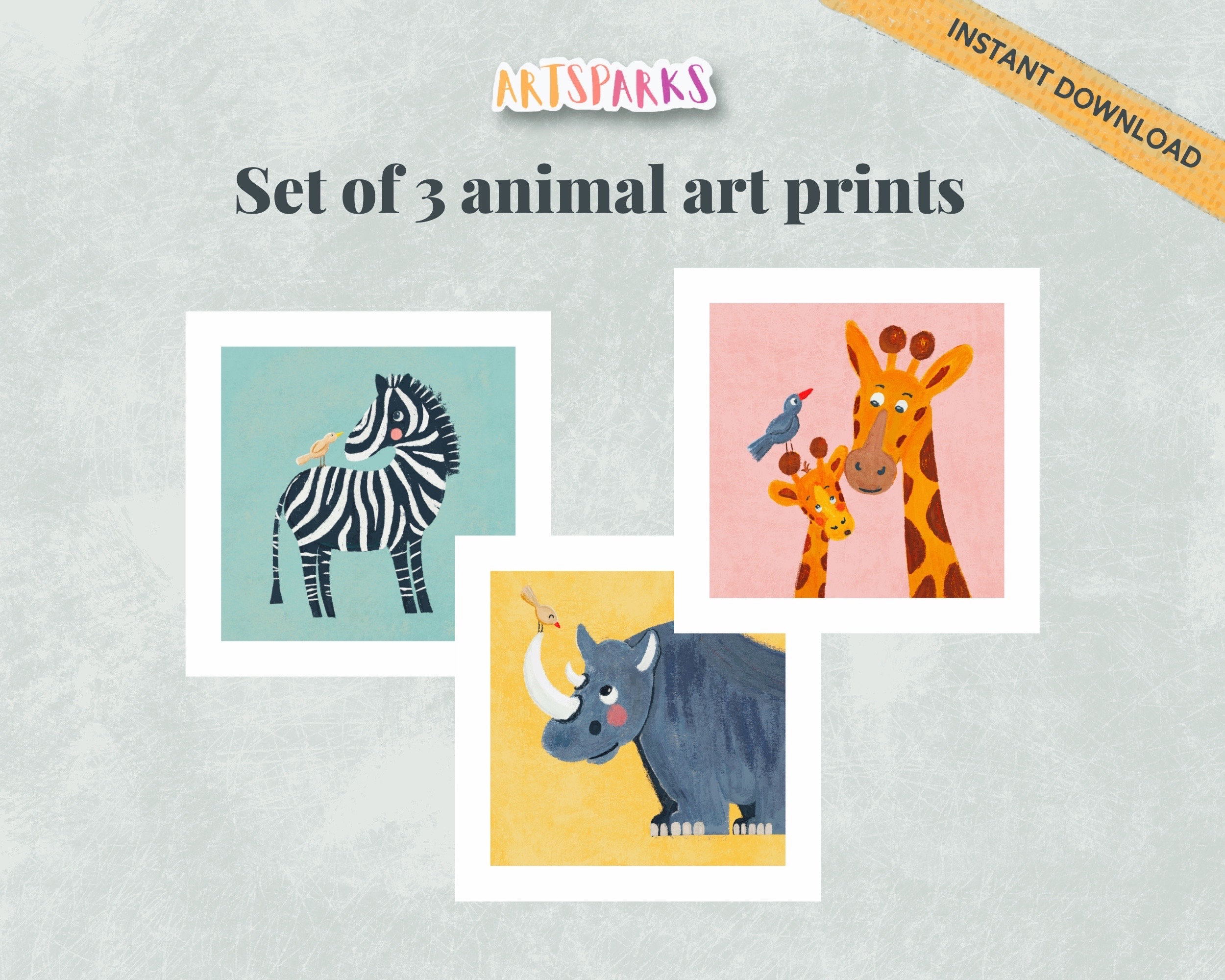 Animal Mutualism Art Prints for Kids Room Zebra Rhino and - Etsy