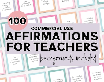 200 Affirmation Cards for Teachers Template, Teacher Affirmations PLR ...
