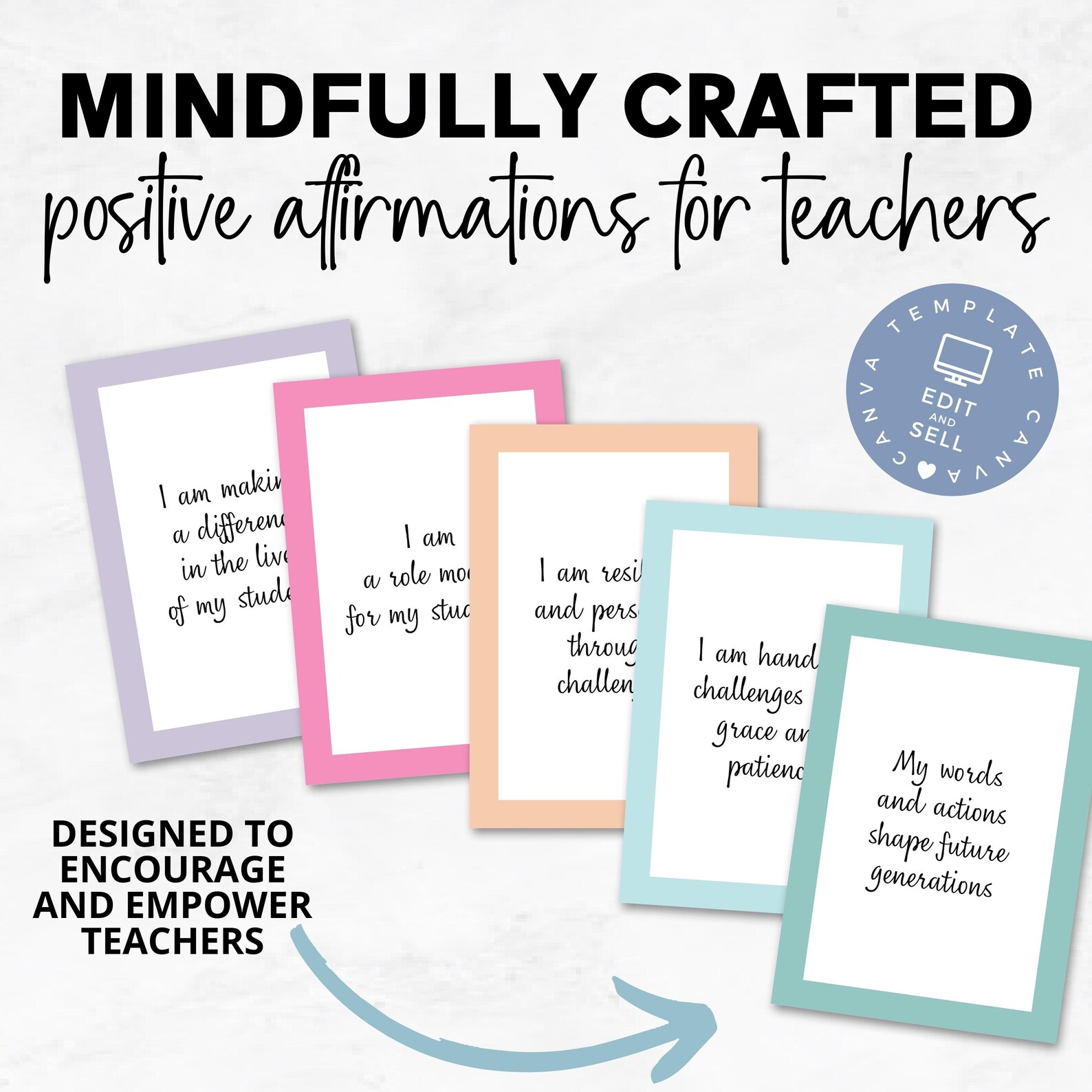 100 Affirmation Cards for Teachers Template, Teacher Affirmations PLR ...