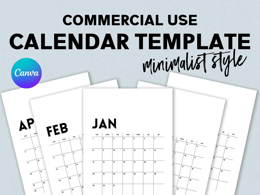 Commercial Use Calendar Template, Canva Printable Calendar Template ...