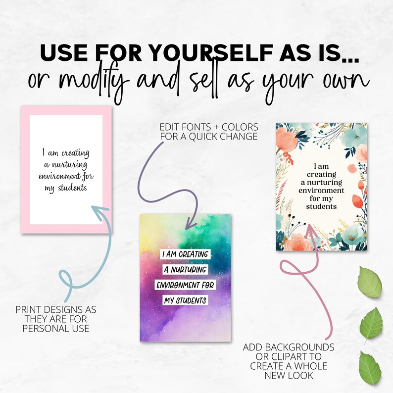 100 Affirmation Cards for Teachers Template, Teacher Affirmations PLR ...