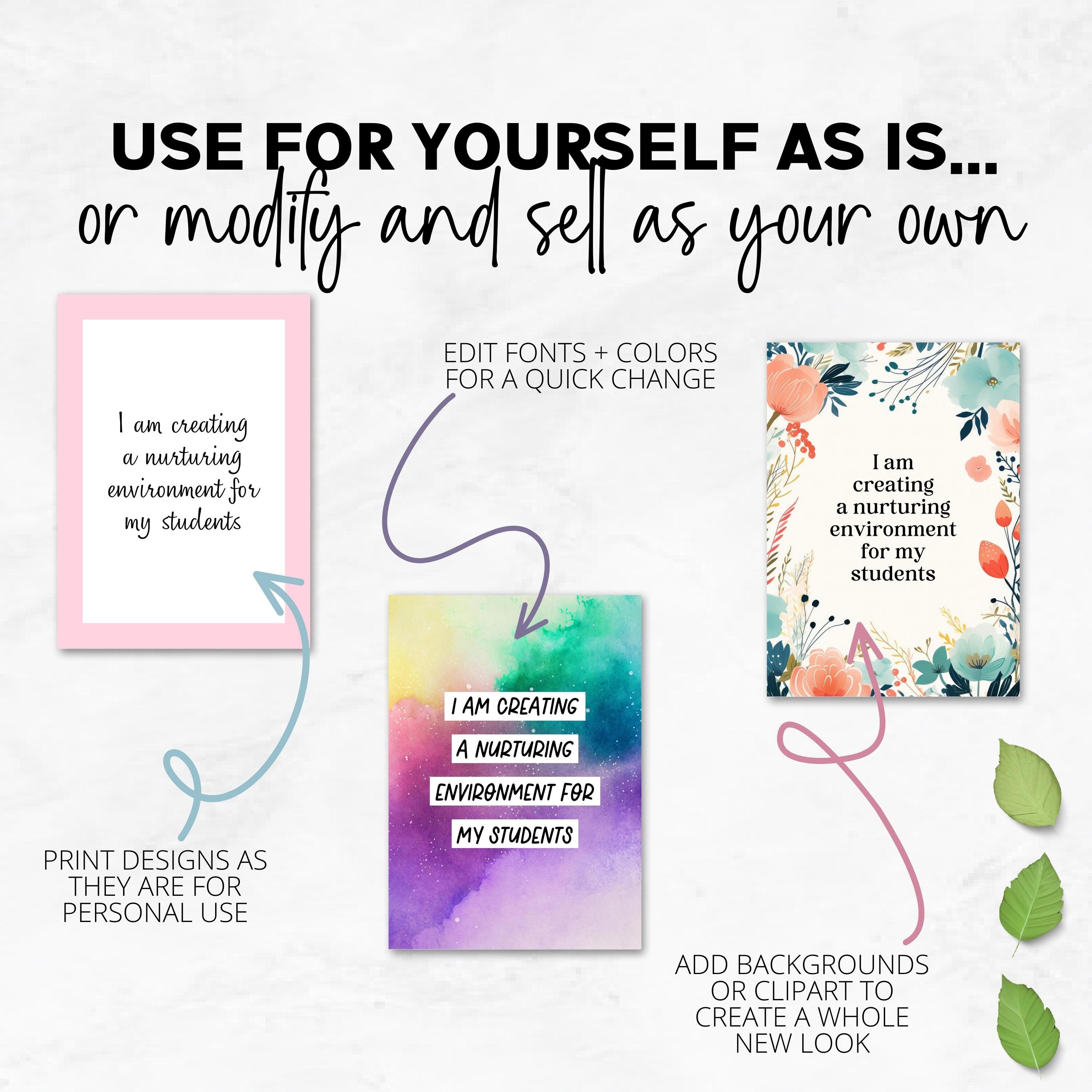 100 Affirmation Cards for Teachers Template, Teacher Affirmations PLR ...