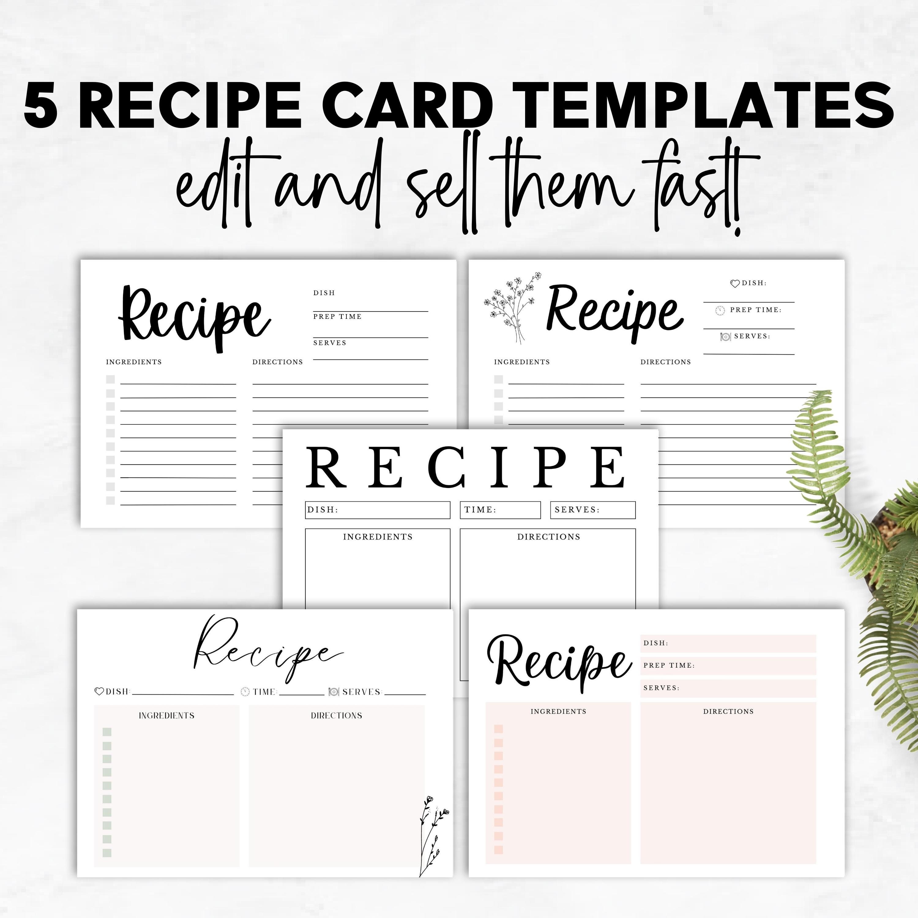 Editable Recipe Card Template, Commercial Use, PLR Recipe Card Template ...