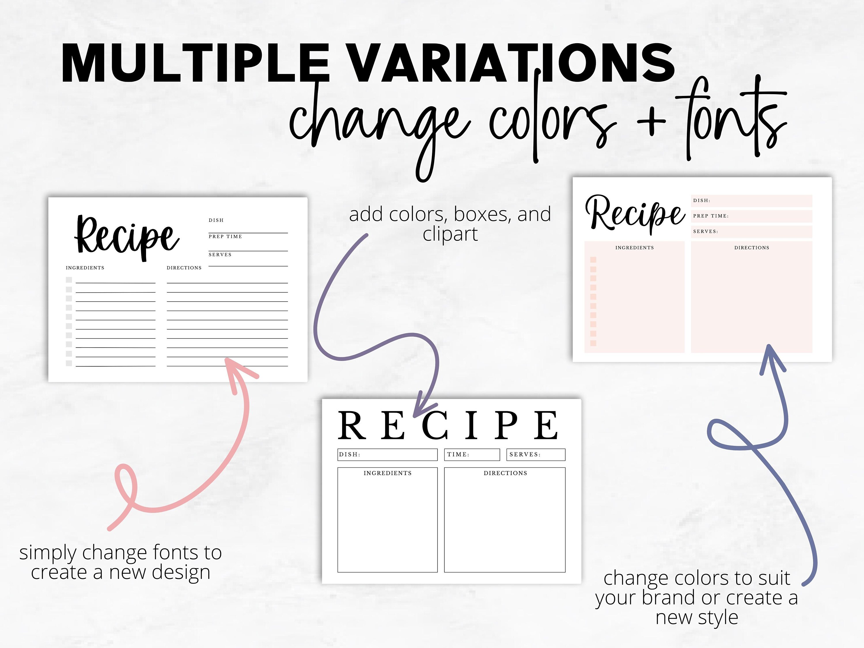 Editable Recipe Card Template Commercial Use PLR Recipe Card - Etsy