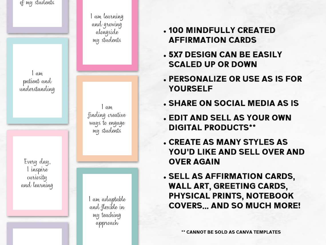 100 Affirmation Cards for Teachers Template Teacher - Etsy