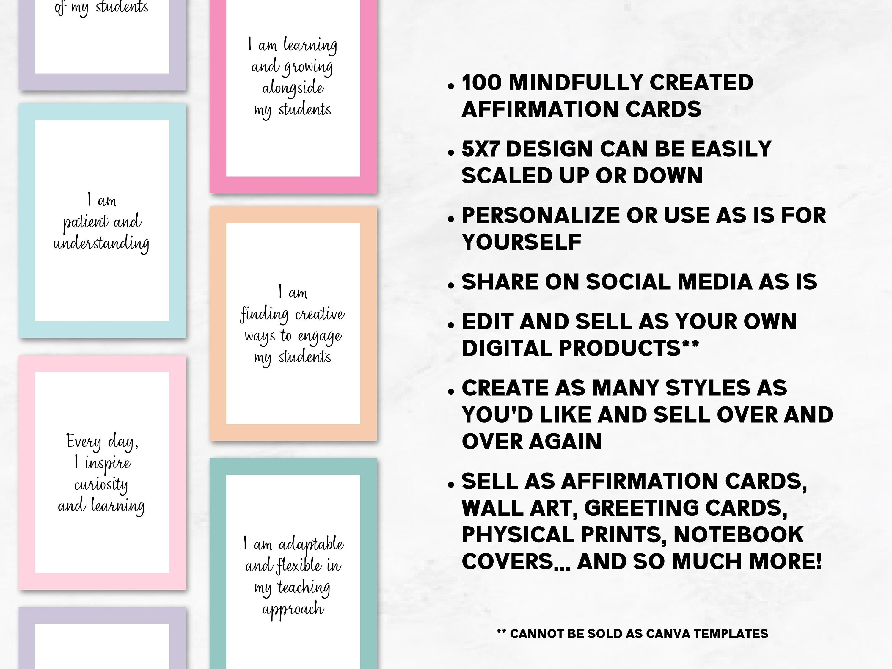 100 Affirmation Cards for Teachers Template Teacher - Etsy