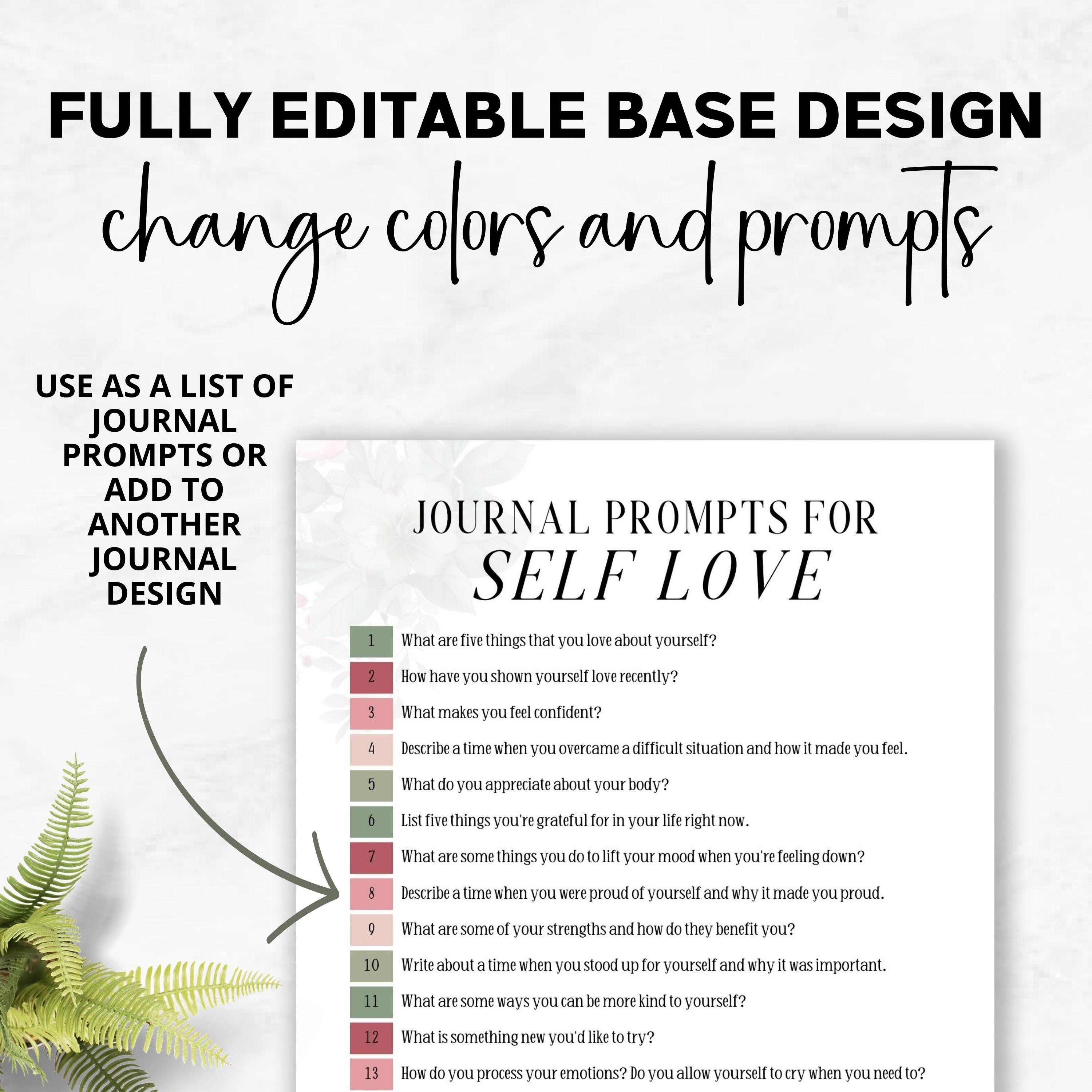 Journal Prompts for Self Love Canva Template | Journal Prompts Digital ...