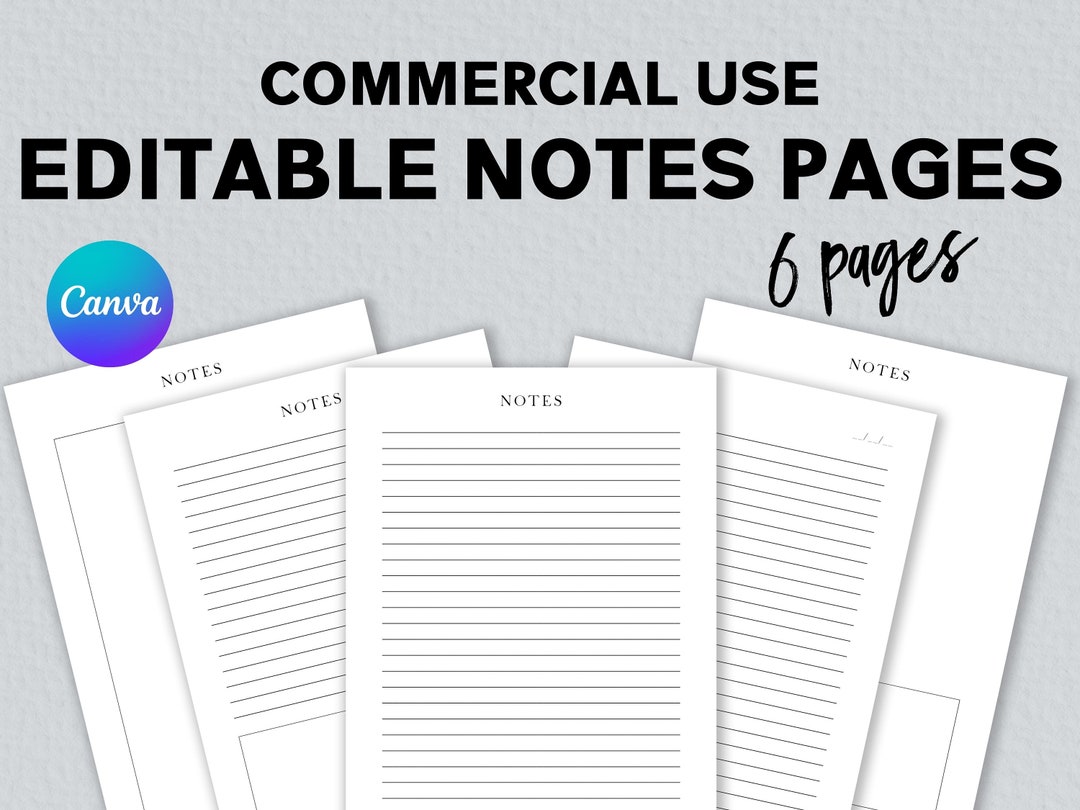 Commercial Use Notes Pages Template Canva Printable - Etsy