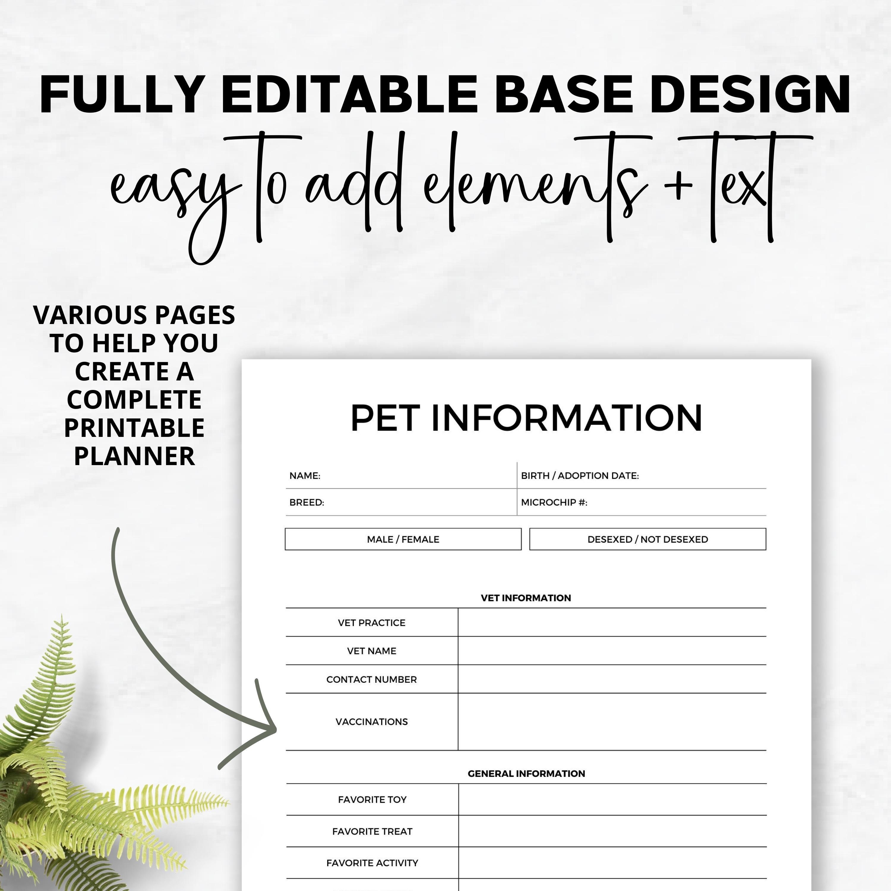 Pet Planner Template, Canva Pet Planner Template, Editable Printable ...