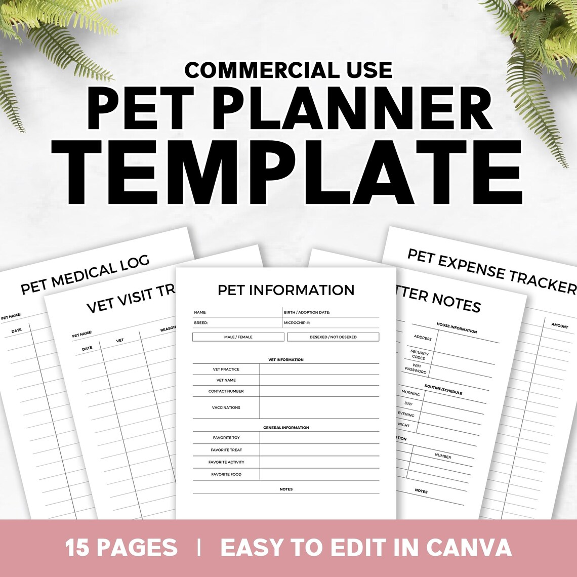 Pet Planner Template, Canva Pet Planner Template, Editable Printable ...