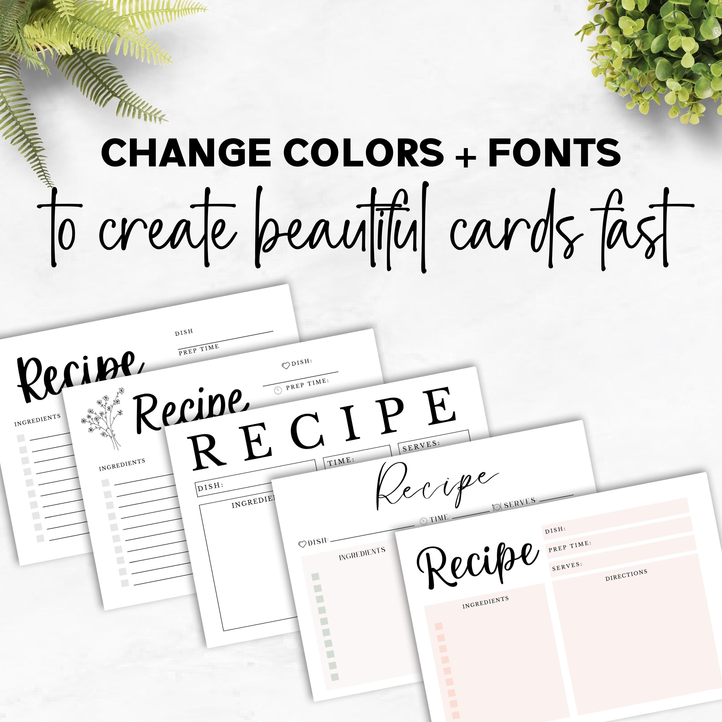 Editable Recipe Card Template, Commercial Use, PLR Recipe Card Template ...
