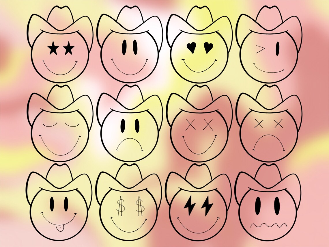 Cowboy Smiley Face Svgs for Cricut, Tshirt Designs and Smiley Face ...