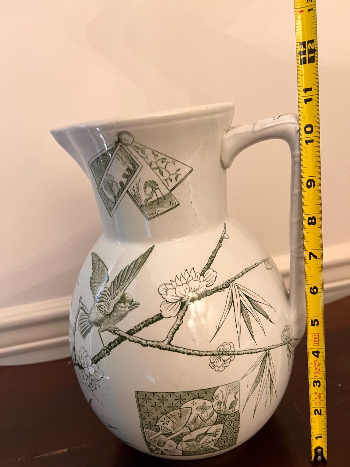 Victorian Aesthetic Ironstone Pitcher Green Transferware Pattern - Etsy